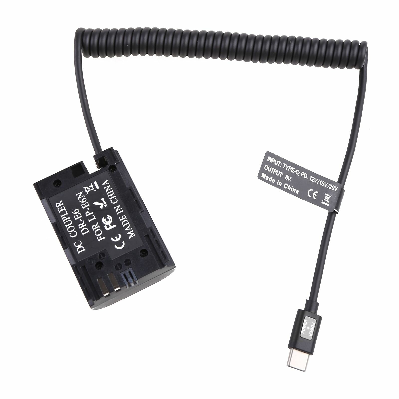 LP-E6 Фиктивная батарея с кабелем питания USB Type-C с поддержкой выхода PD 9 В/12 В для камер, мониторов, высокоэластичный