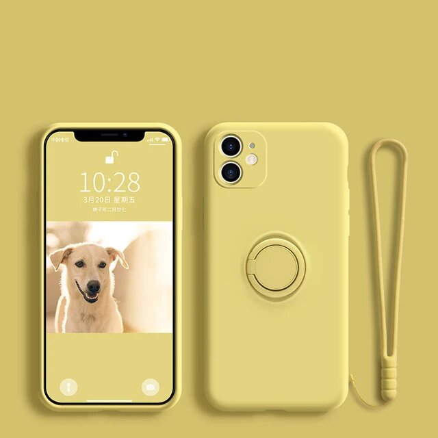 Желтый силиконовый чехол на iPhone 13 Mini с кольцом