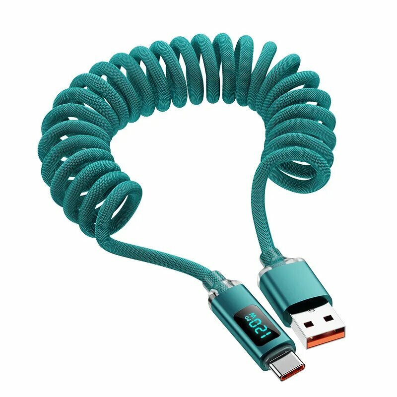 Пружинный кабель USB-C Type-C Green-USB с дисплеем 120 Вт