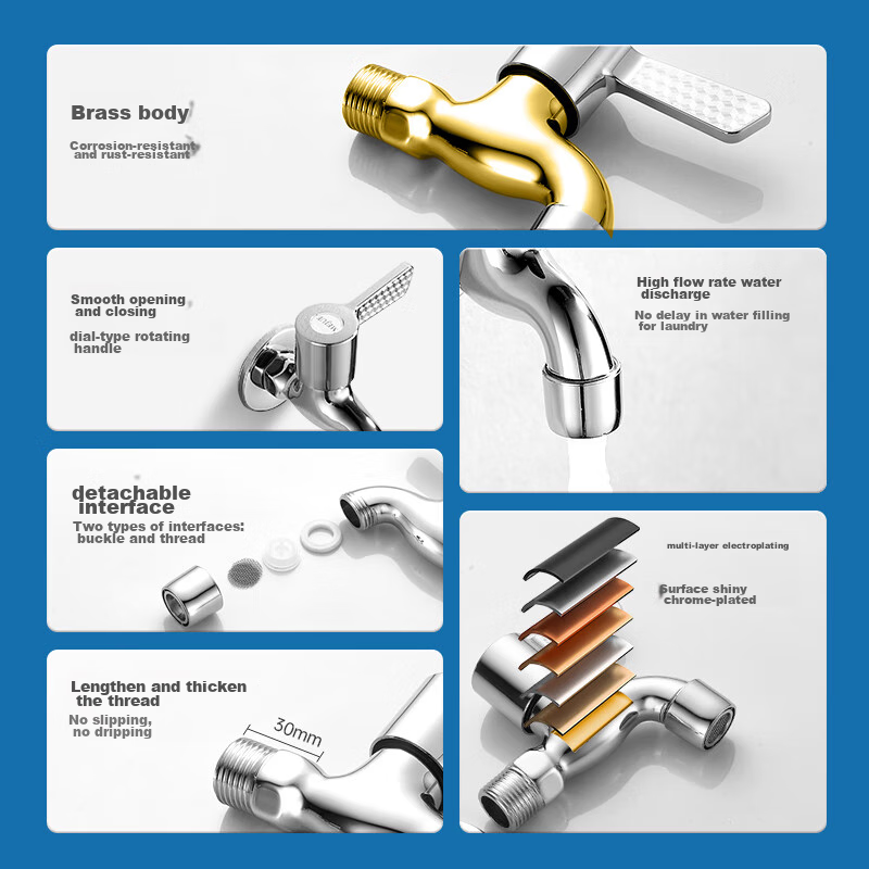 Mingjue Mop Sink Faucet, Brass, Thickened, 1/2 Inch, Single Cold Quick-Open, Floor Mop Sink Faucet, 1/2 Inch Small Faucet, Z-016535