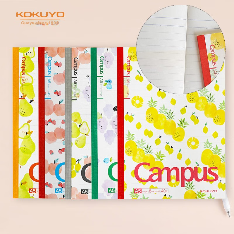 KOKUYO Campus Wirebound Notebook, Cool Fruit Cover, A5/40 Sheets, 5 Notebooks, Random Covers, WCN-CNB3444