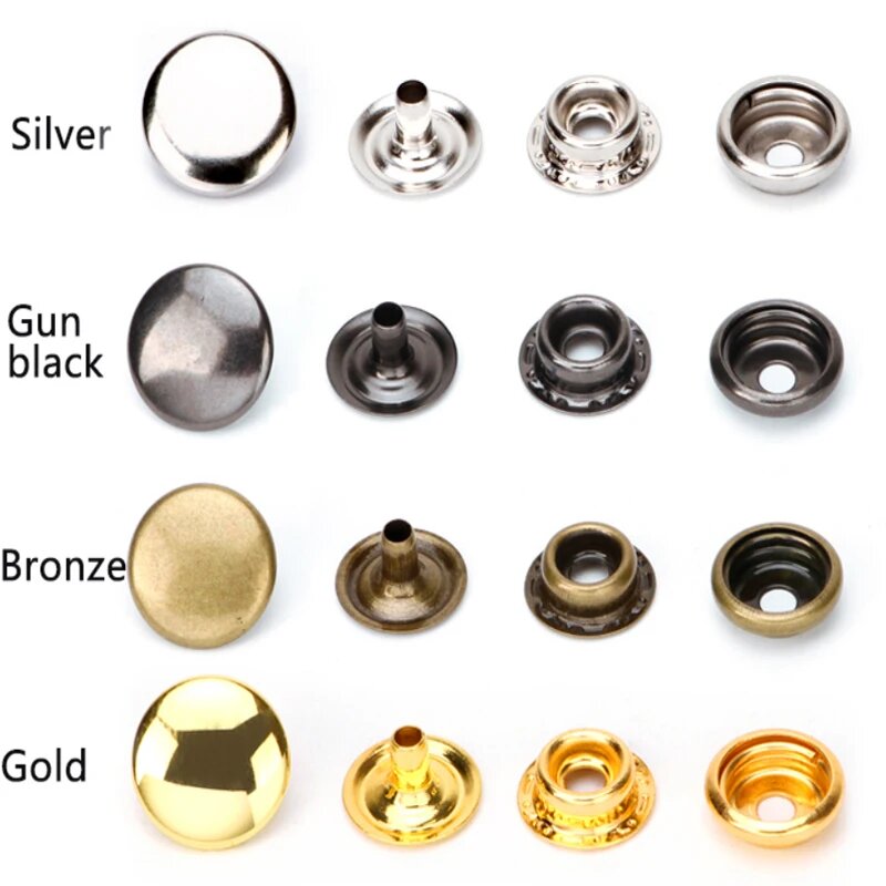 Металлические кнопки-застежки 25 комплектов 15mm, Gun black With tools