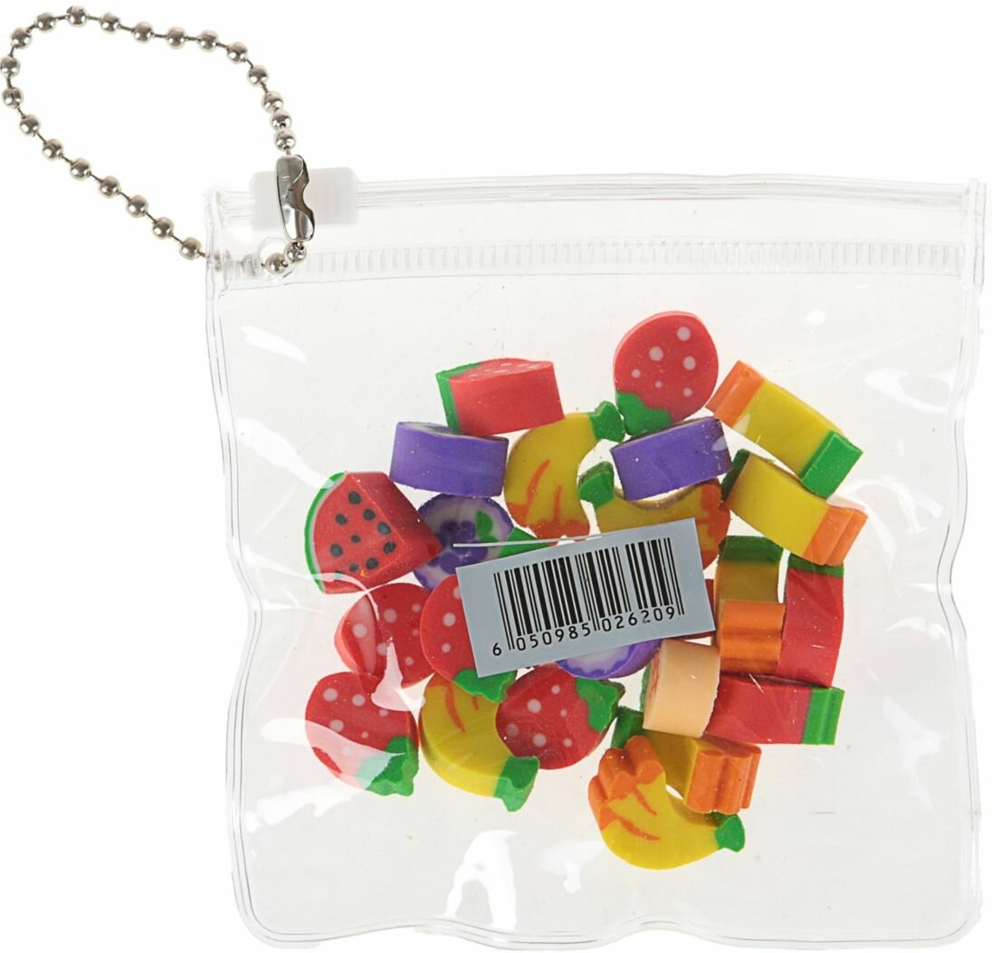 Набор ластиков-клячек фигурных в пакете на зип-молнии, стерка школьная, комплект стирательных резинок 24 штуки, микс