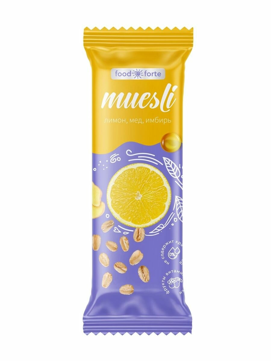 Батончик мюсли Лимон, мед, имбирь 1 шт 50 г FoodForte