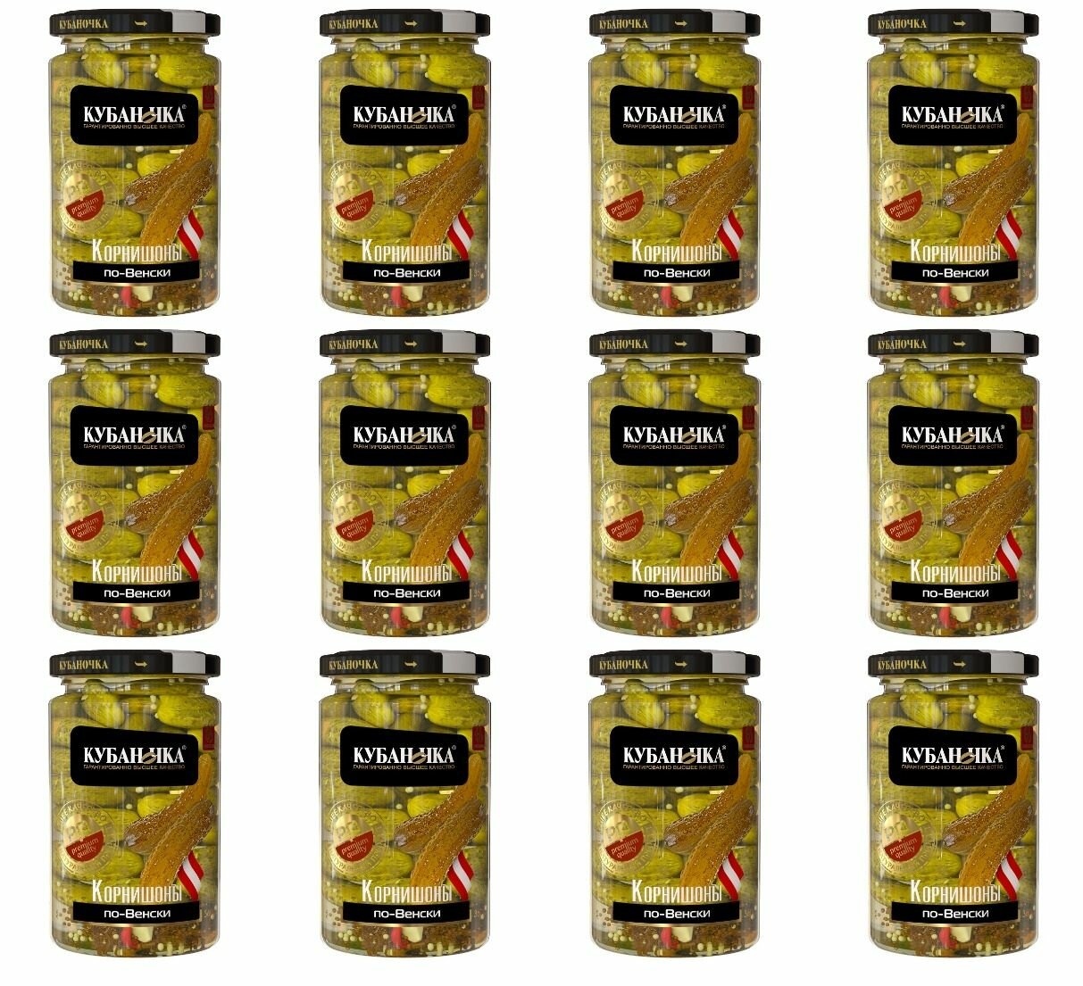 Кубаночка Огурцы Корнишоны по-Венски, 360 г, 12 шт в коробке