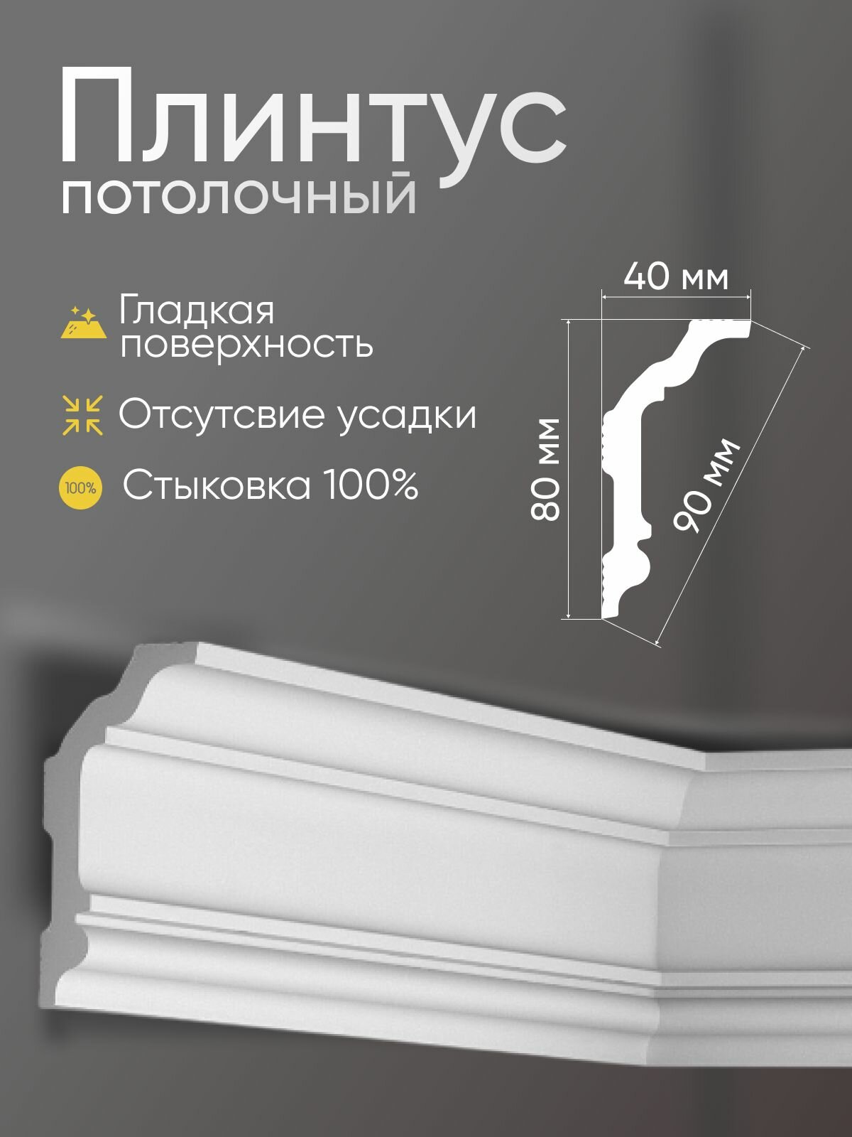 Плинтус потолочный 4 шт GLANZEPOL 200 см пенополистирол, белый GP95