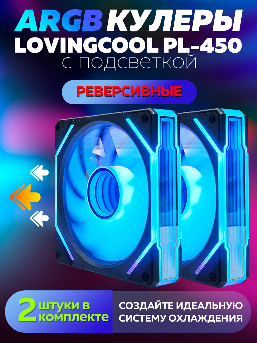Модульный Черный Корпусный вентилятор для Компьютера Кулер Пк Lovingcool PL-450 120мм с ARGB подсветкой 2 штуки