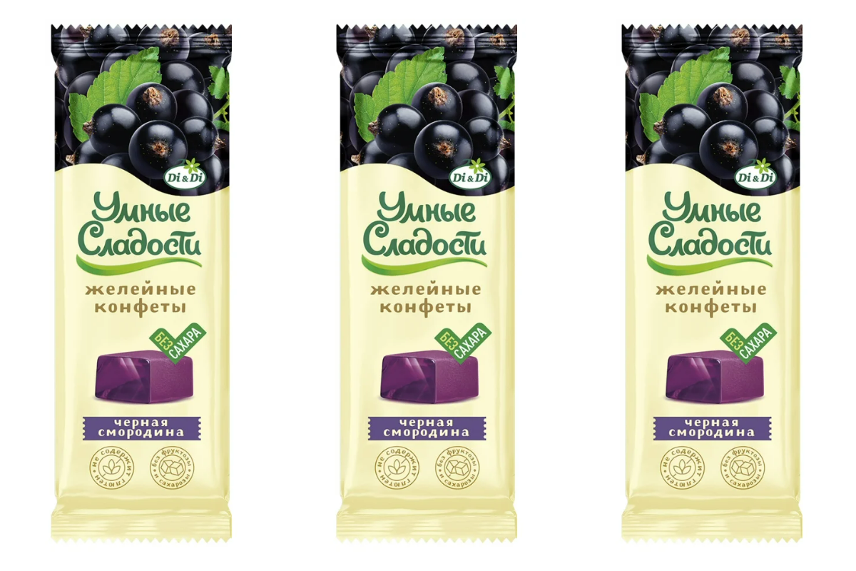 Конфеты Di&Di "Умные сладости", Черная смородина, желейные, без сахара, 90 г, 3 уп