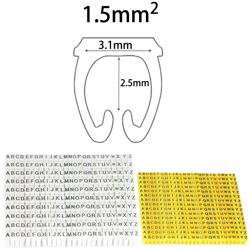 Маркеры-клипсы для кабелей A-Z, белые/желтые, ПВХ 1.5 sqmm, 260Pieces Yellow