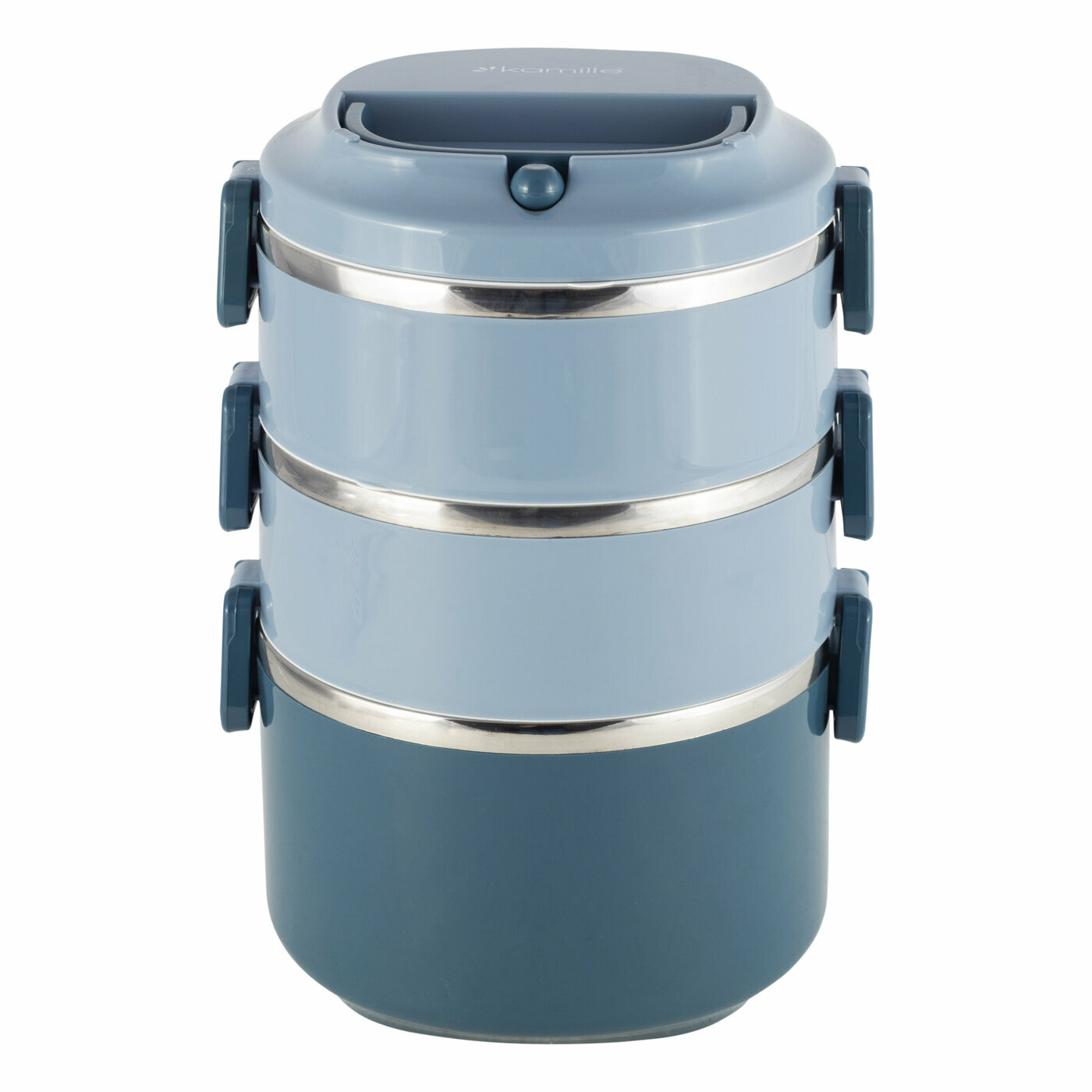 Ланч-бокс Kamille с 3 контейнерами из нержавеющей стали, общим объемом 2400 мл, для офиса и школы, удобная переноска, герметичный замок, яркий дизайн