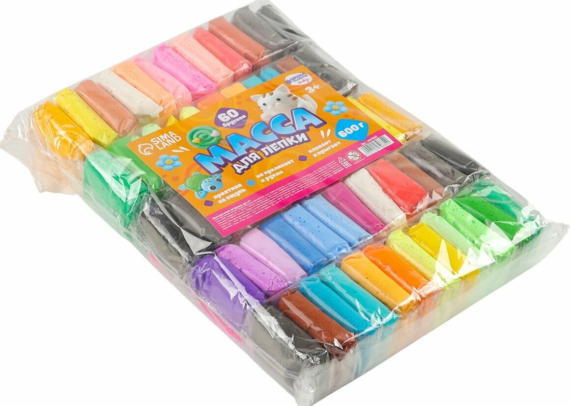 Большой набор "Масса для лепки", тесто-пластилин, игровой комплект для детского творчества, 60 брусков по 10 грамм