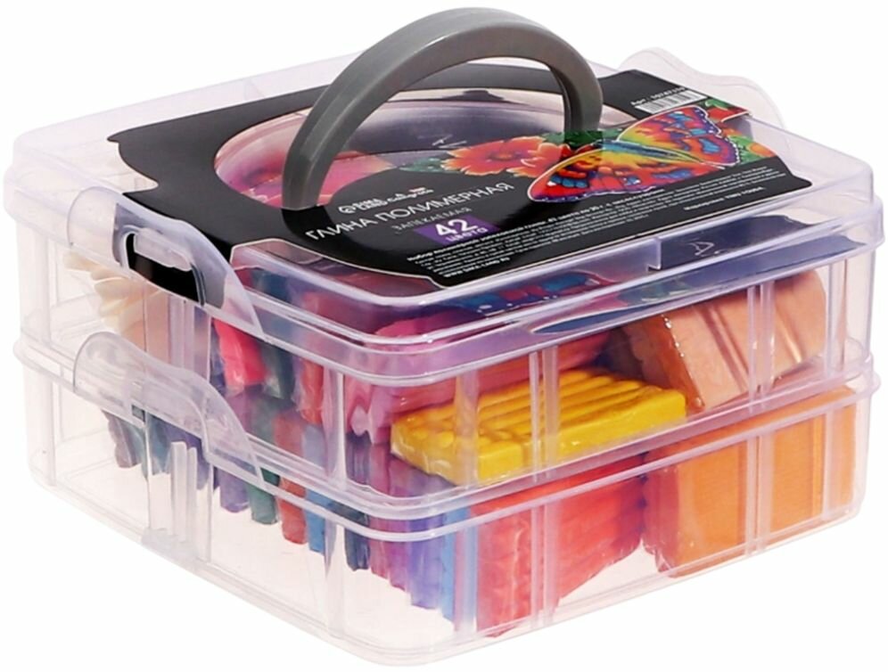 Набор полимерной глины с аксессуарами для детского творчества, запекаемая мягкая масса для лепки, 42 цвета по 20 грамм в кейсе