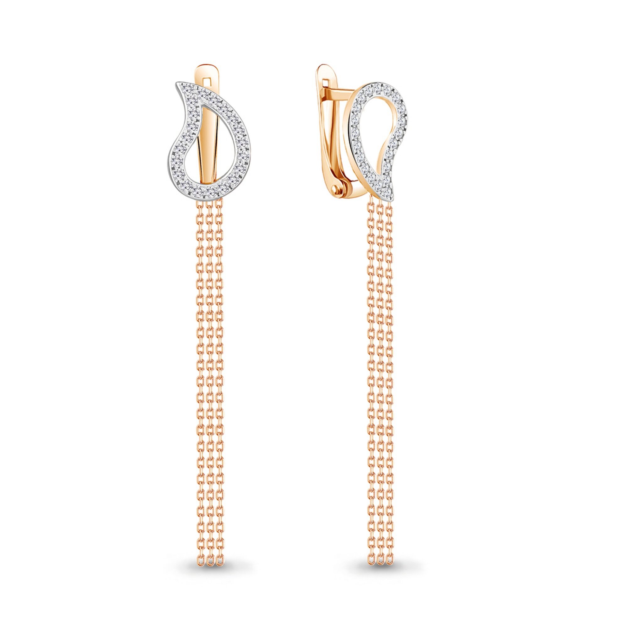 Серьги, серебро, 925 проба, золочение, фианит