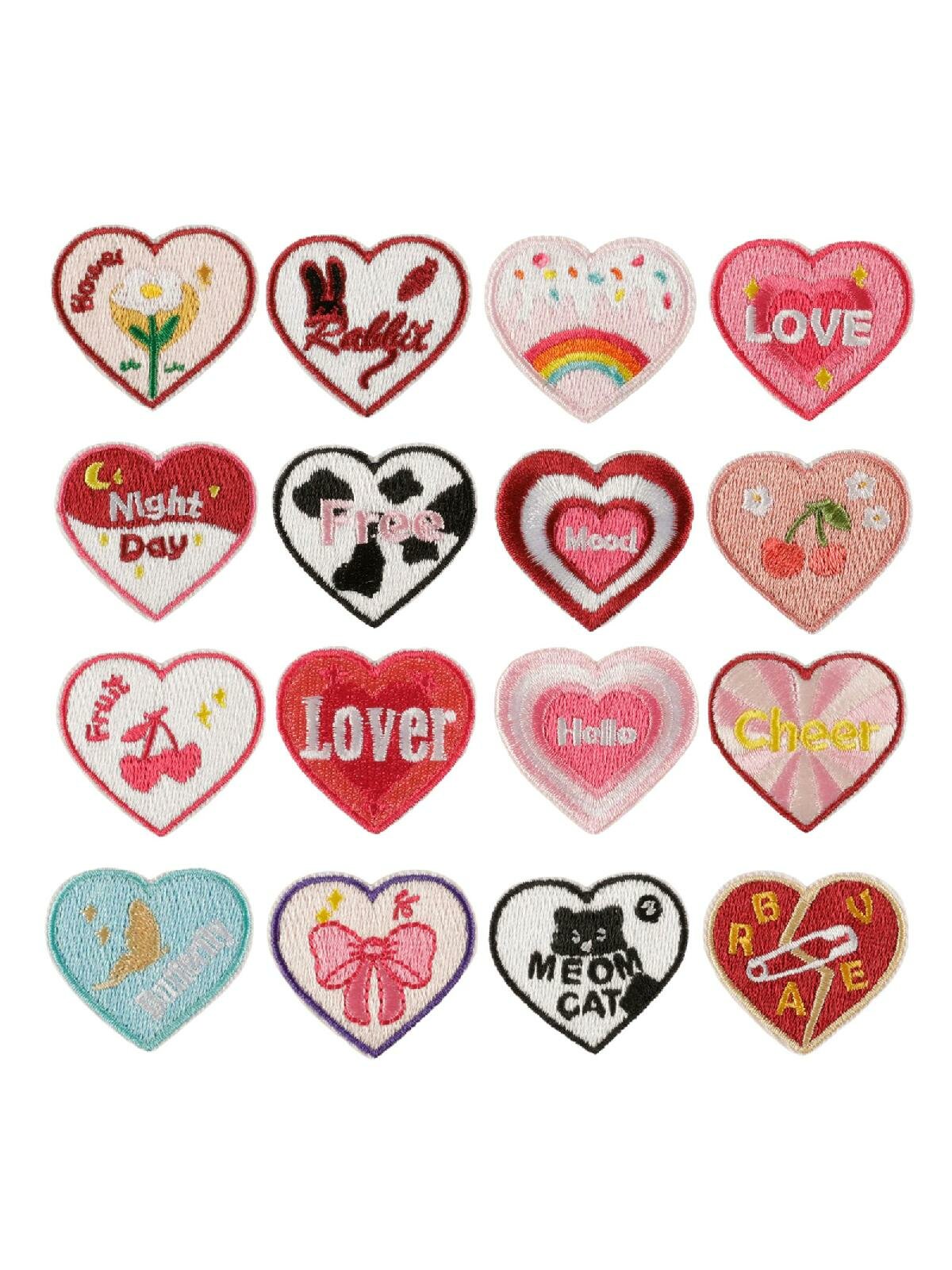16шт Сердечки Вышитые Наклейки Ткань Буквы