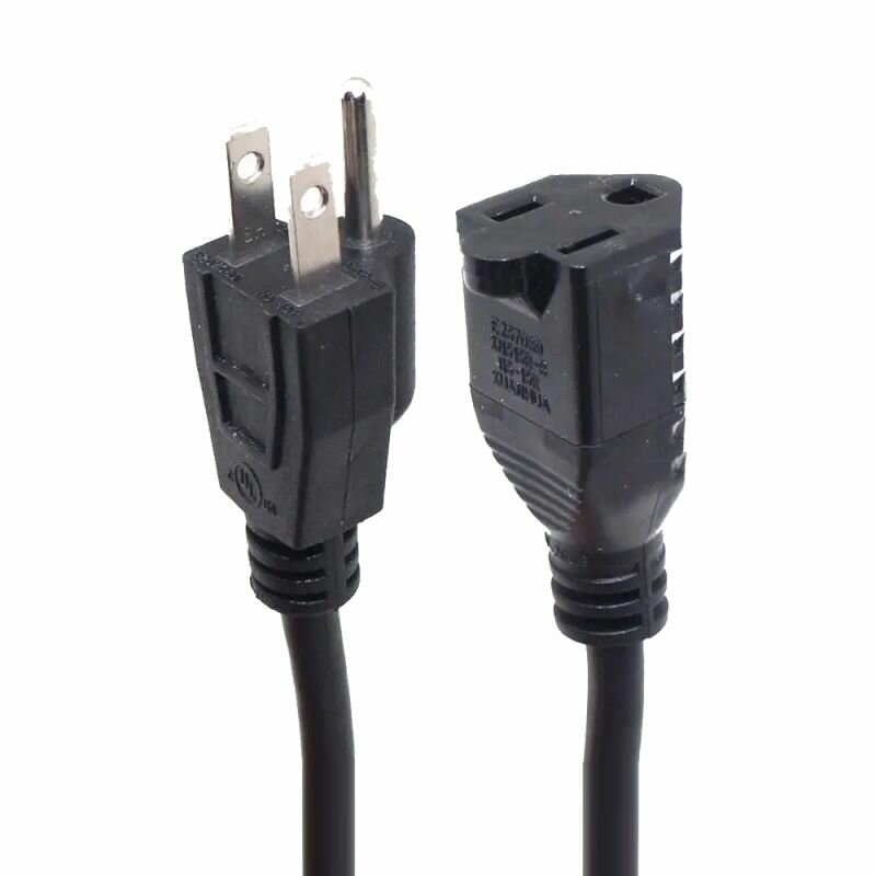 Удлинительный кабель с тремя штырьками (штекер и гнездо) NEMA 5-15P - 5-15R, США, шнур питания 0,3 м / 0,5 м / 1 м / 2 м