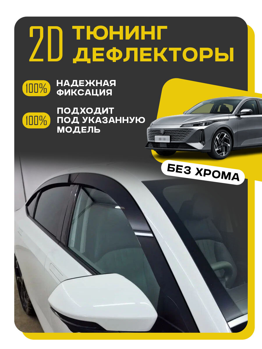 Плоские тюнинг дефлекторы для окон Changan Lamore (2023-н. в.) / Ветровики на Чанган Ламоре. Комплект 6 шт.