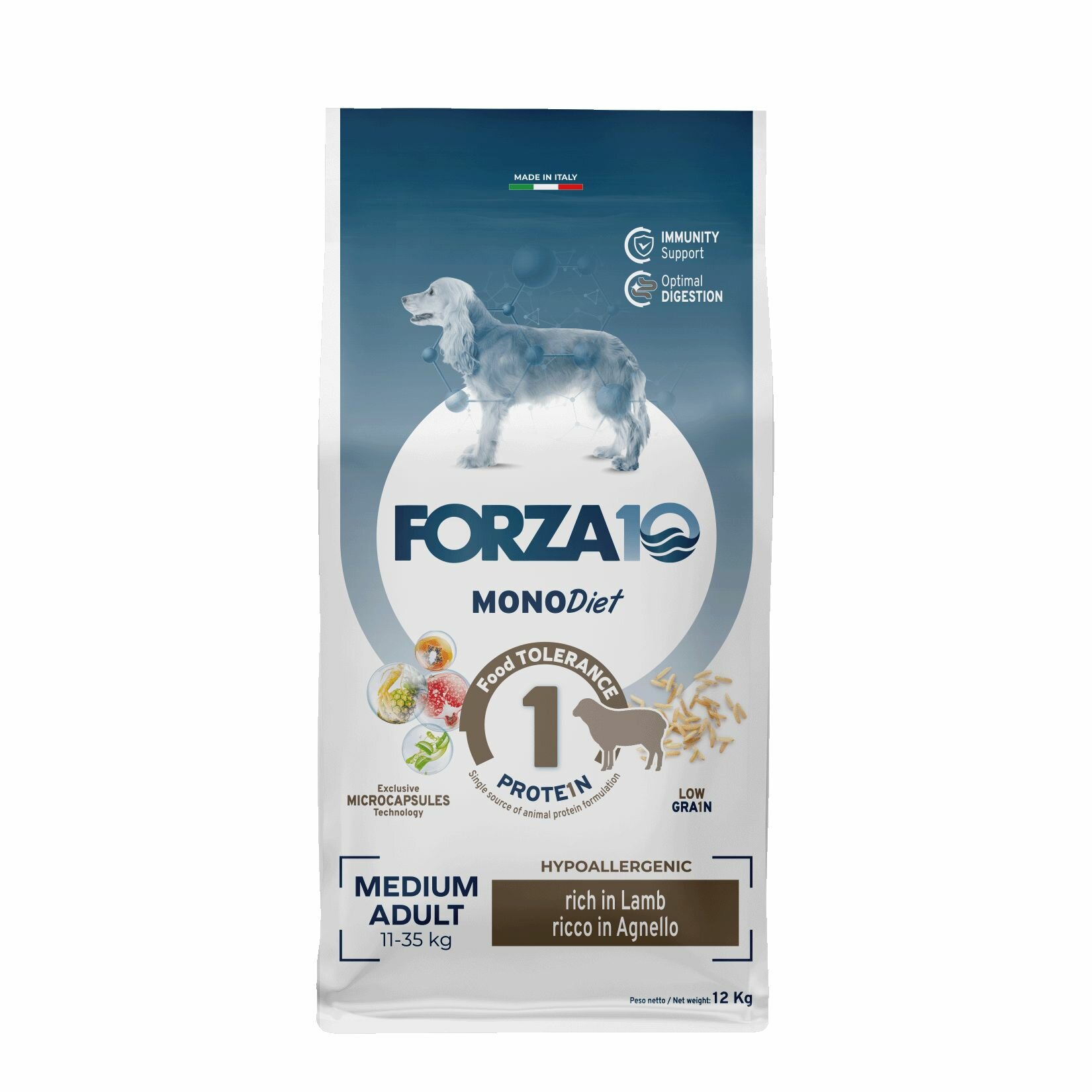 Forza10 Medium Diet сухой корм для взрослых собак средних пород из ягненка с микрокапсулами - 12 кг
