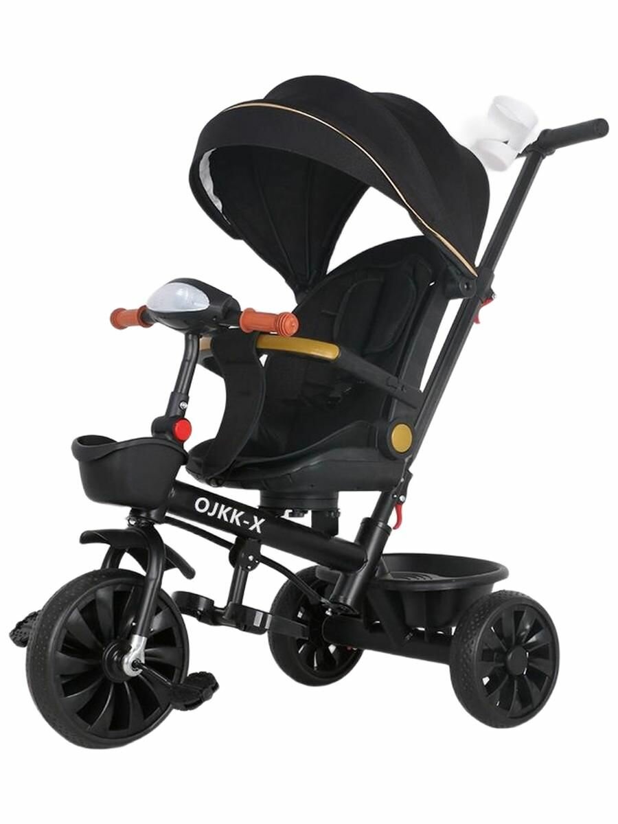 Велосипед-коляска, для детей от 1 года, с регулируемой ручкой, чёрная