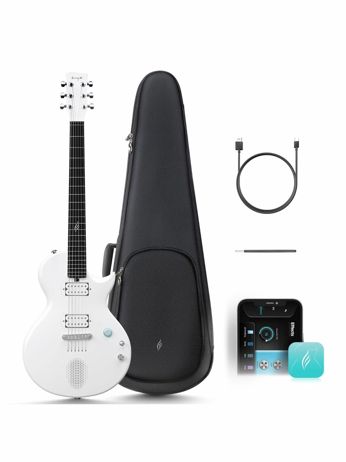 Умная карбоновая электрогитара Enya Nova Go Sonic WH с Bluetooth-динамиком 10W встроенные пресеты, портативный комплект для улицы и студии