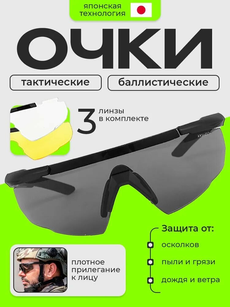 Баллистические очки, защита от осколков, против брызг, сменные дужки, сменные линзы