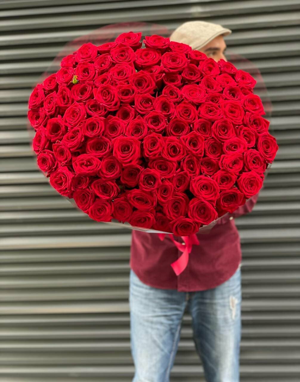 Букет wowflo "Премиум", премиум-розы, 101 цветок, высота 60см, красный