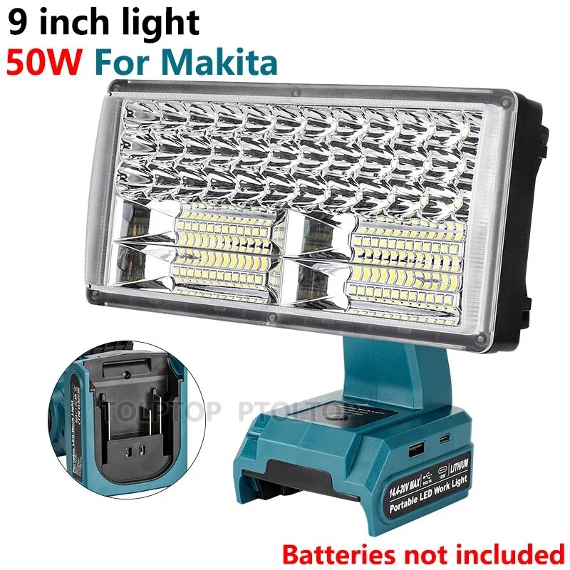 Новый 3/4/5/8/9-дюймовый беспроводной светодиодный фонарь для рабочего освещения с USB и типом C для фонариков Makita с литий-ионным аккумулятором 18 В, уличный фонарь