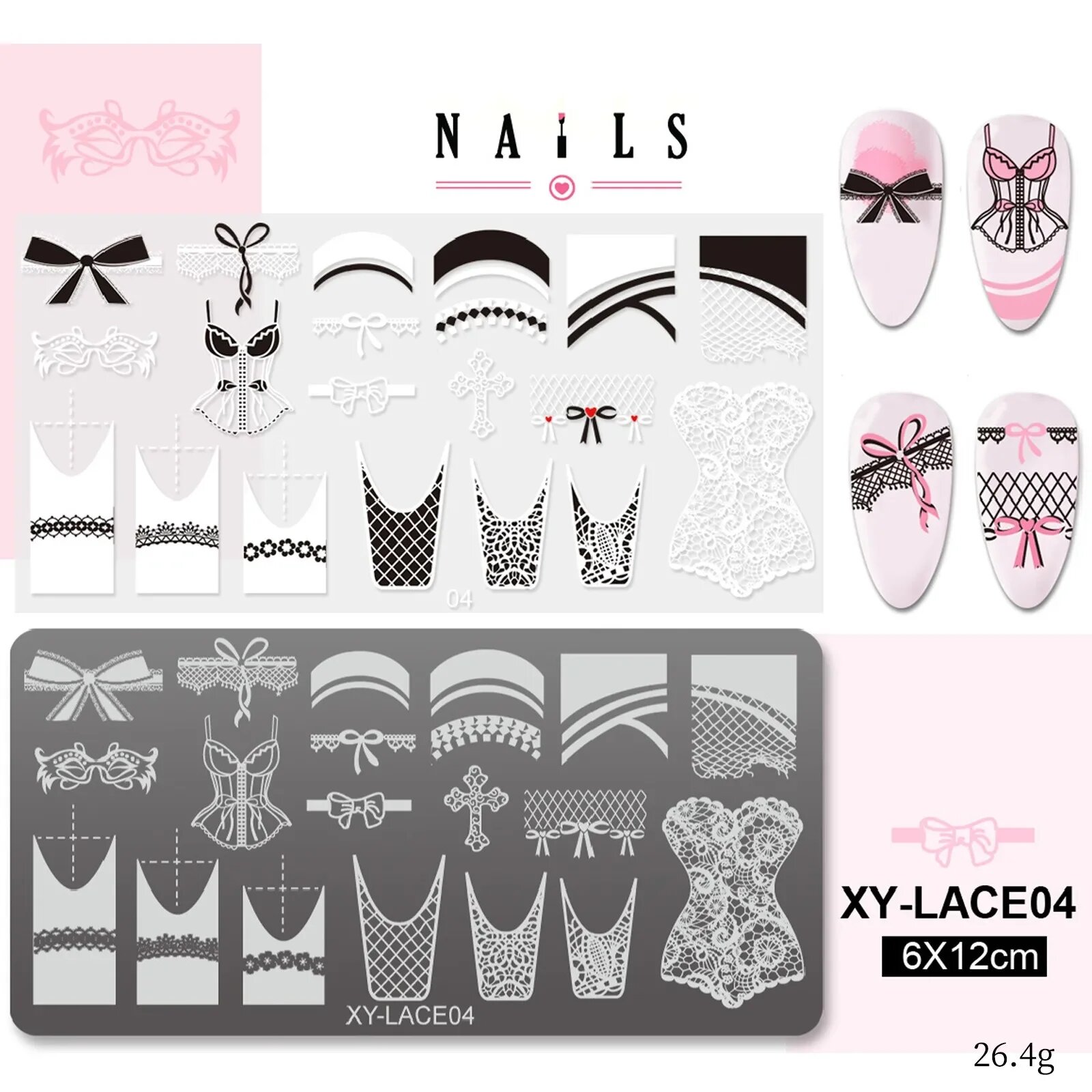 Пластина для штамповки ногтей XY-LACE04, кружево, Цвет: 04