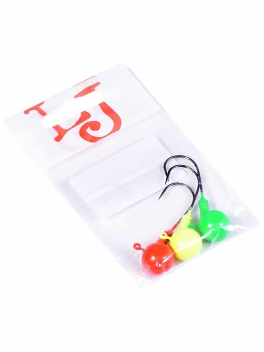 Джиг-головки на хищную рыбу Lucky John BALL MIX1 весом по 20г, крючок BN 003, набор 3шт