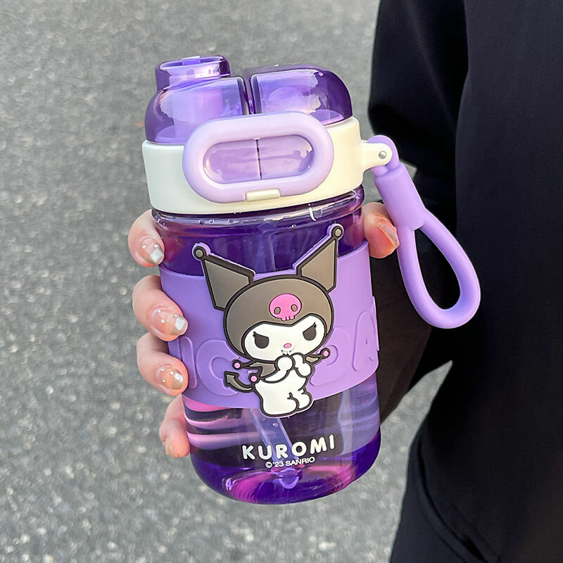 Sanrio Kuromi 2024 новый женский стакан для воды с высококачественным термостойким чайником из тритана с двойной трубочкой для питья для детей