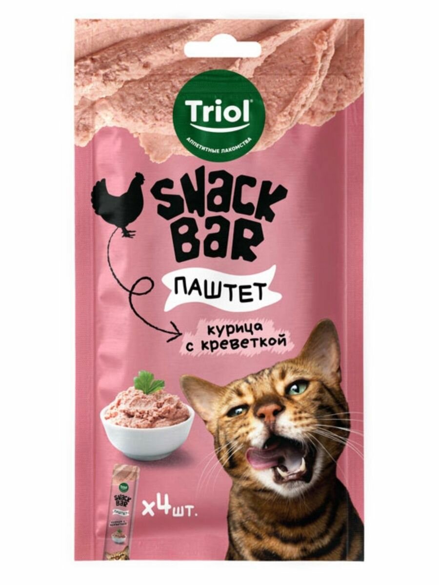 Корм для кошек влажный паштет из курицы с креветкой Triol SNACK BAR, 40 гр
