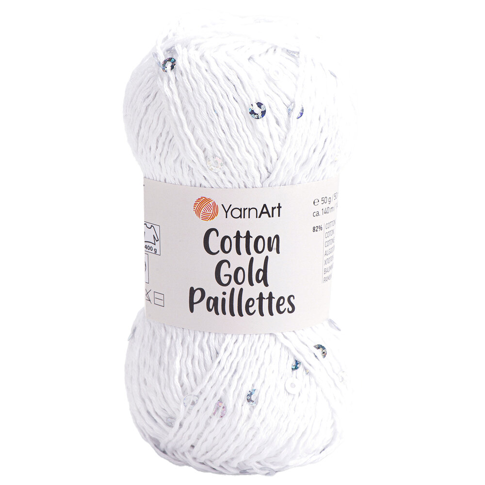 Пряжа для вязания YarnArt Cotton Gold Paillettes 7102 белый 50 гр/140 м 82% хлопок, 18% полиэстер