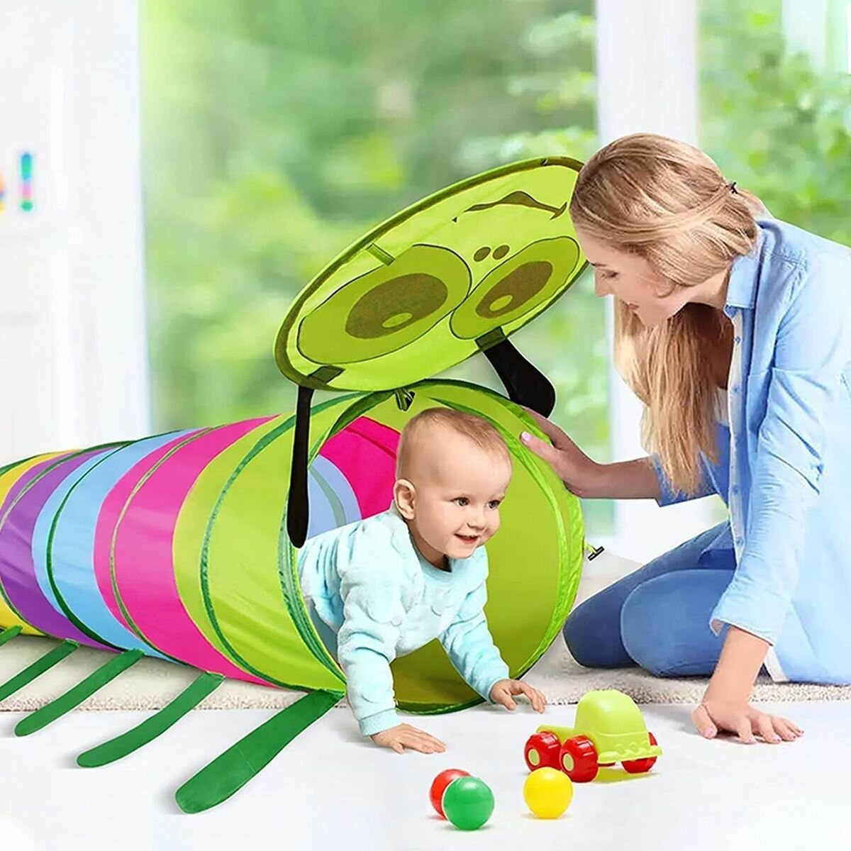 Детский туннель для ползания Радужная гусеница для активных игр и развития