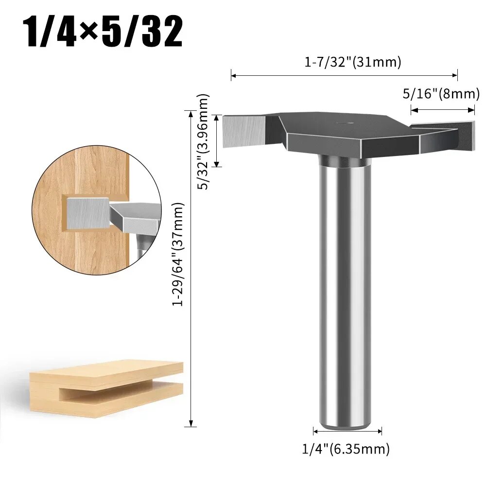 1 шт, 1/4 дюйма, 6,35 мм, фреза с хвостовиком, резьба по дереву, Т-образный долбежный фрезерный станок для деревообработки, фреза с Т-образным пазом 04