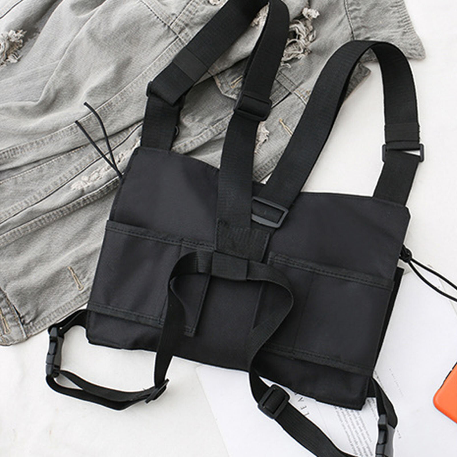 Нагрудный рюкзак из ткани Оксфорд, нейлон, универсальный, свободные руки, нагрудный карман, жилет, сумка для кемпинга на открытом воздухе, черный цвет