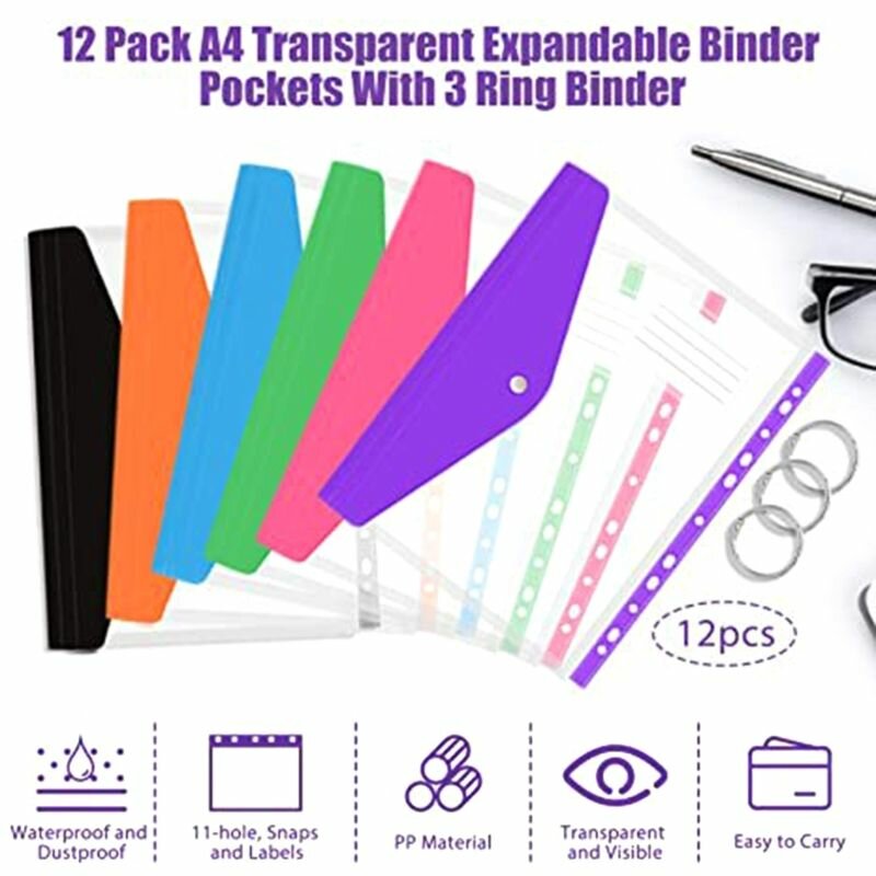 6 цветов, 12 пакетов для документов формата А4, контрактные пакеты, сумки хранения