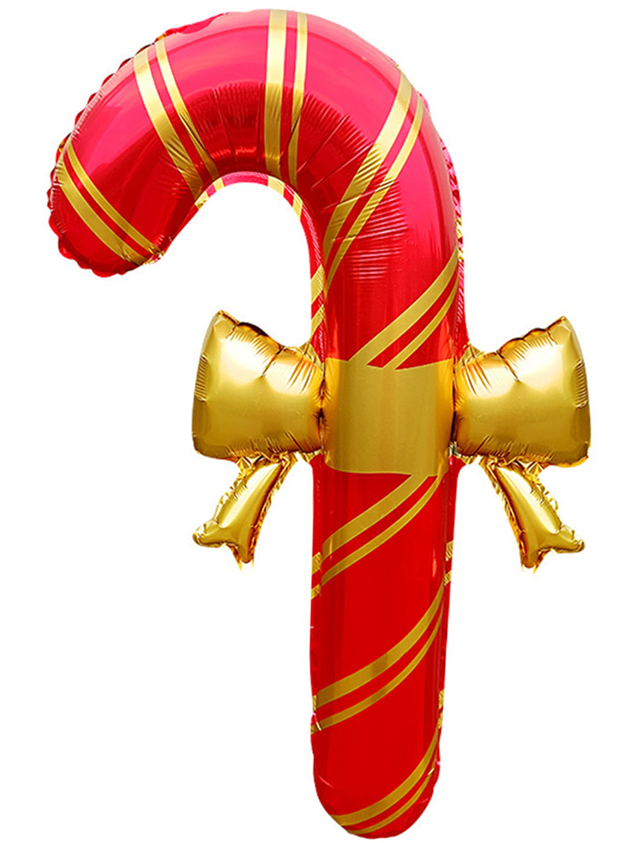 Воздушный фольгированный шар с воздухом на новый год, трость с бантом красная 1шт 76 см