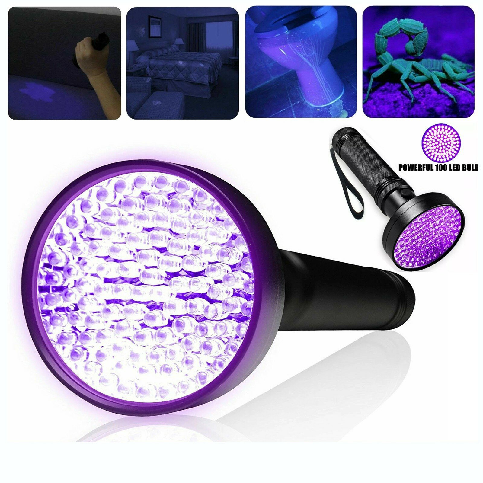 100-светодиодный фонарик с УФ-ультрафиолетовым излучением для обнаружения черного света на открытом воздухе