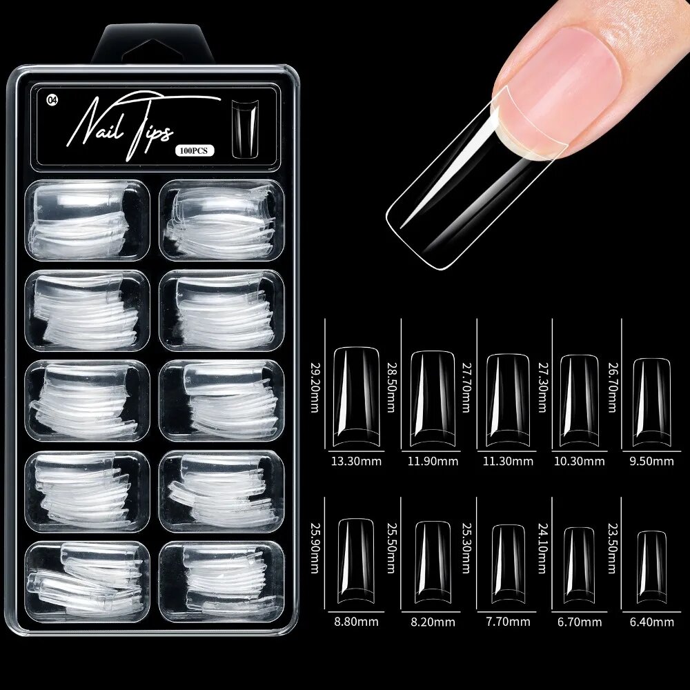 100 шт, пластиковые накладные ногти, прозрачные, полуматовые, миндалевидные, квадратные 4