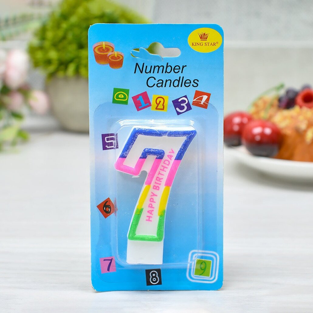 Свеча для торта цифра '7' 7см, парафин, яркие цвета, для праздника