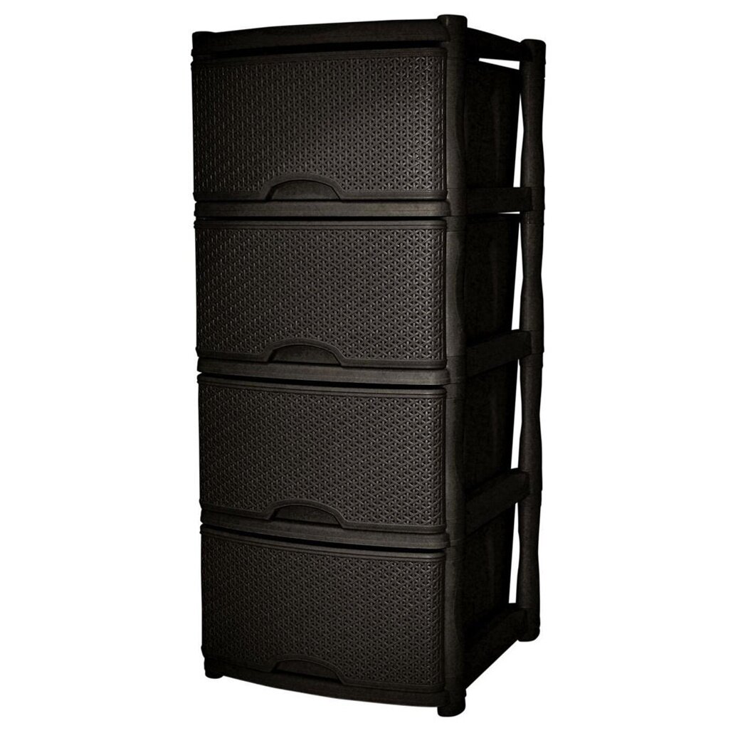 Комод пластиковый Keeplex Rattan, 4 секции, темный каштан, прочный и легкий