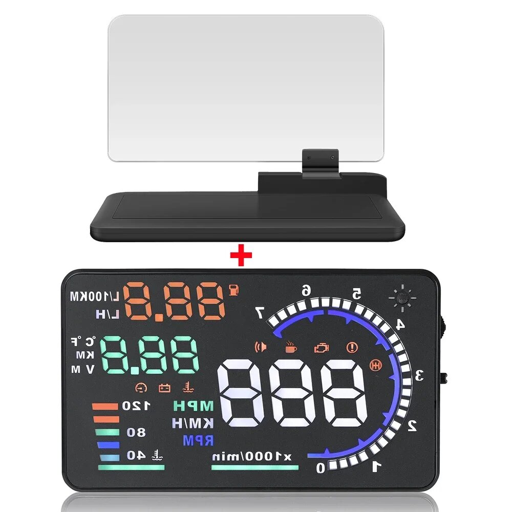 BTG A8 OBD2 HUD Автомобильный проекционный дисплей Проектор на лобовом стекле Предупреждение о скоростях топлива Сигнализация напряжения Скорость Температура воды Диагностика данных, A8 with H6