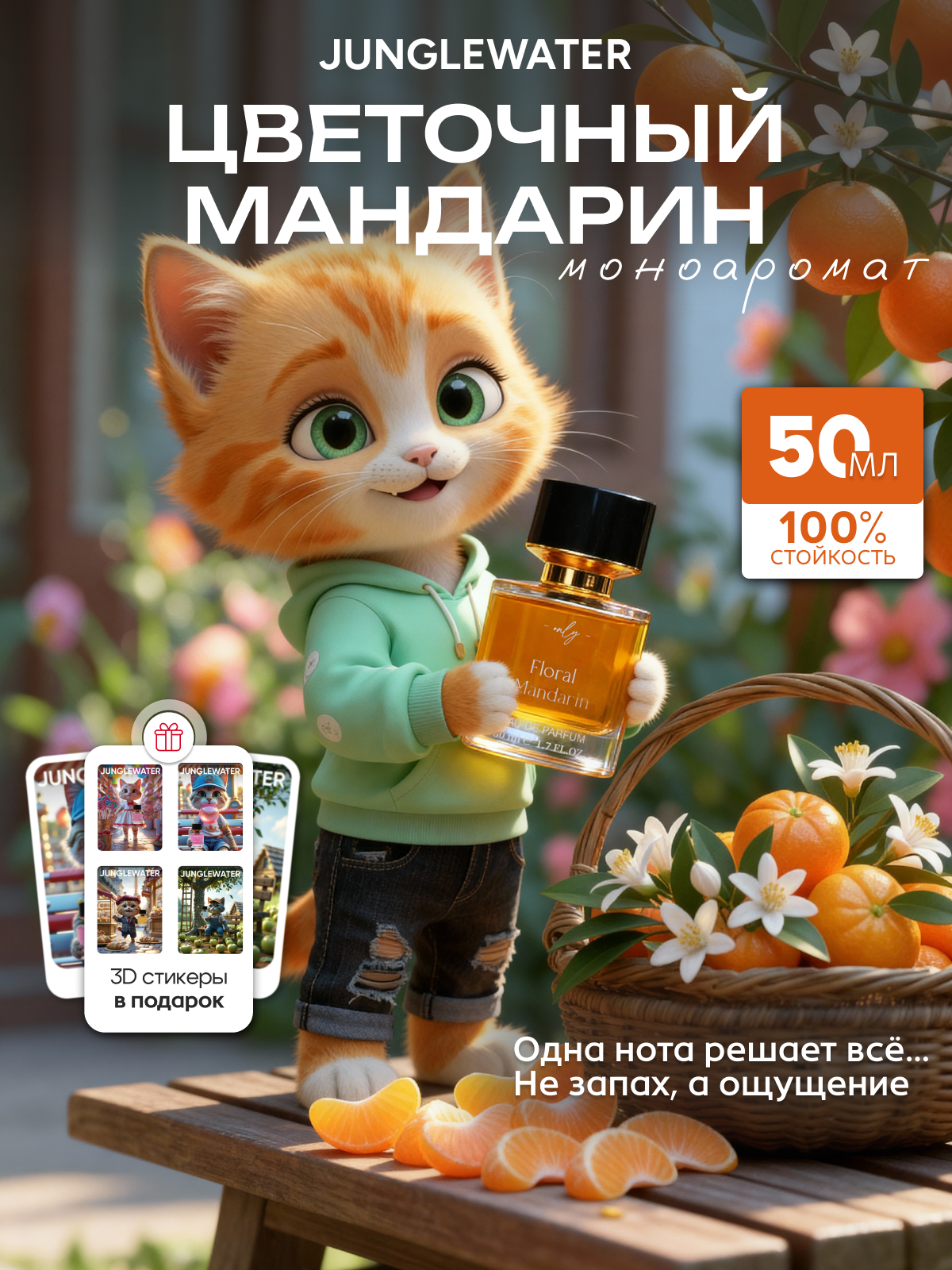 Духи стойкие Цветочный мандарин 50 мл цветочные фруктовые цитрусовые арабские моноаромат
