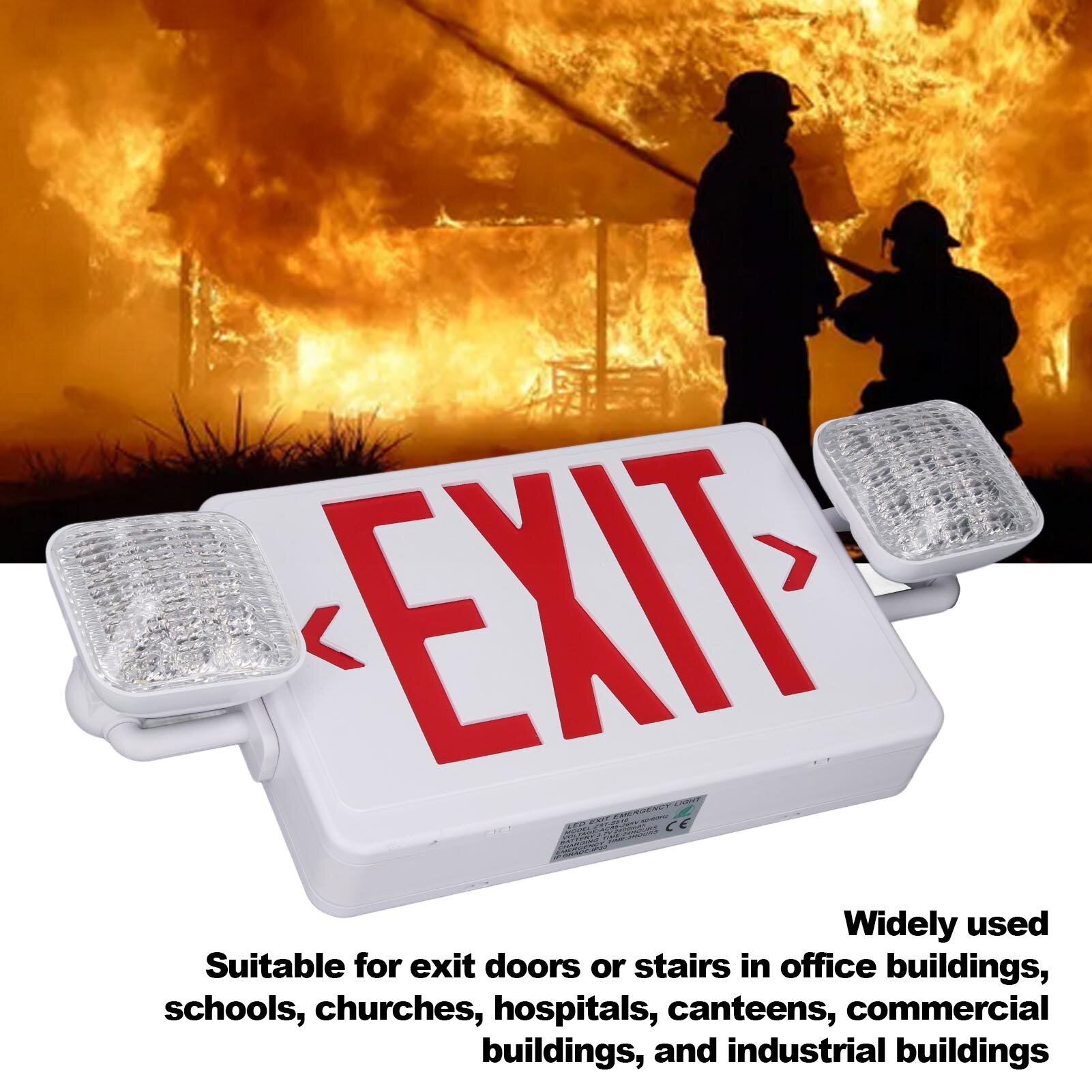 Светодиодный аварийный выходной фонарь с огнестойким корпусом, двойной красный свет, знак выхода с резервным аккумулятором
