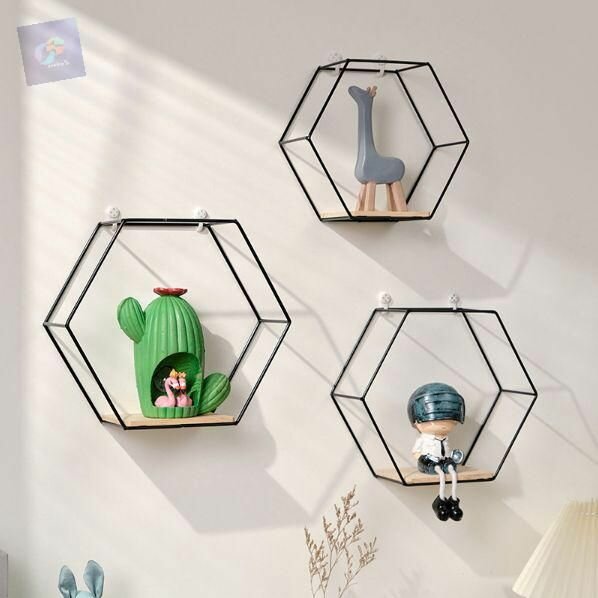 Полка интерьерная Сота Настенная полка с крючками 3 шт черный