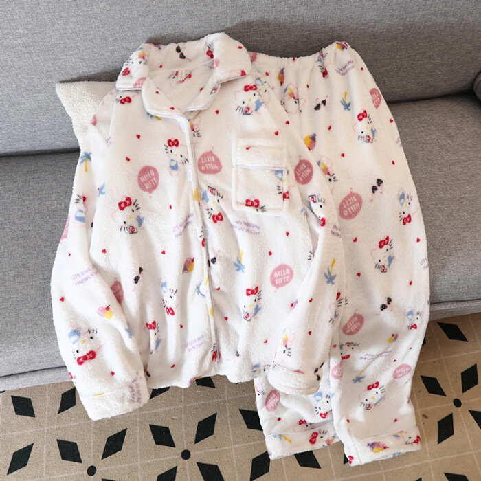 Зимняя полосатая пижама с пингвином, женская, осенне-зимняя, коралловый флис, плюшевый утолщенный костюм, милая мультяшная домашняя одежда для девочек