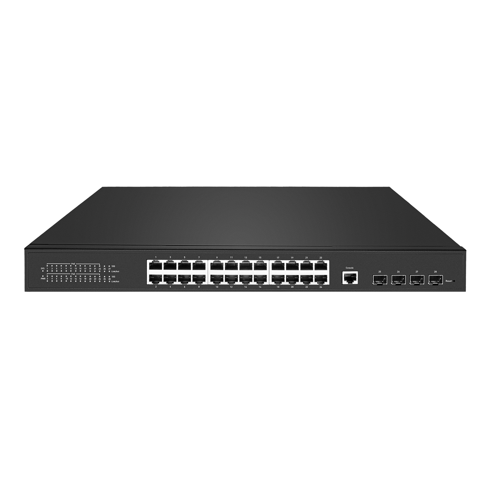 24-портовый коммутатор PoE с 4 портами 10G SFP+ и управлением L3 (SR-ST3428FP)