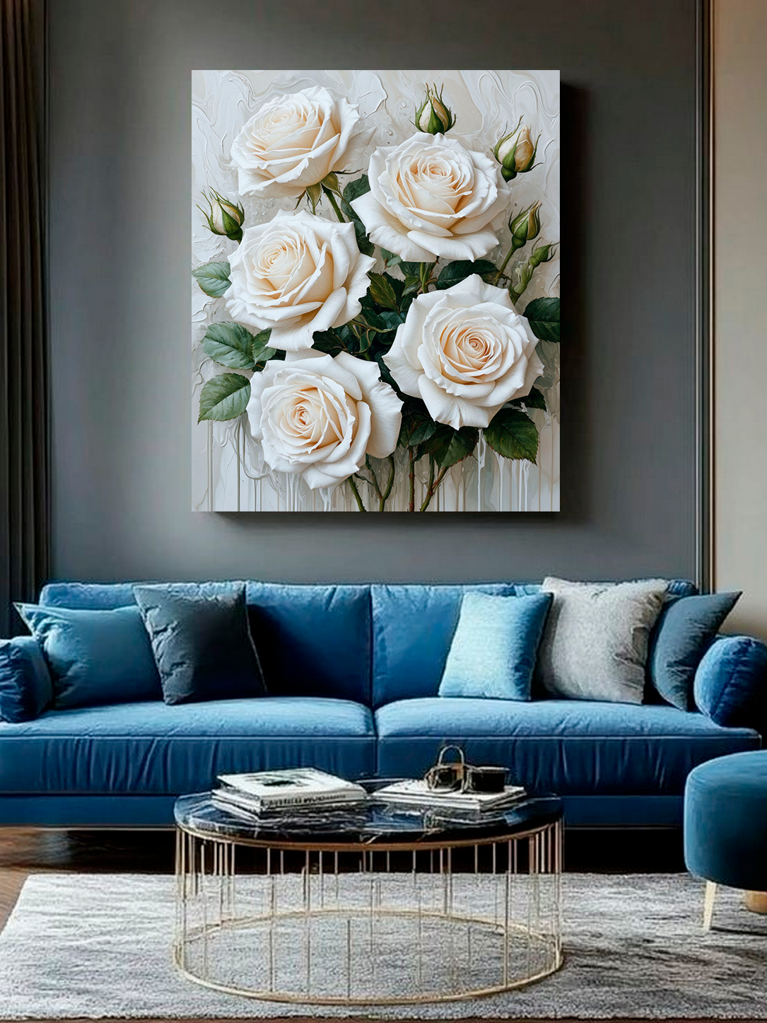 Картина на стену для интерьера "Белые розы" 40х50 см, холст на подрамнике, InterToys
