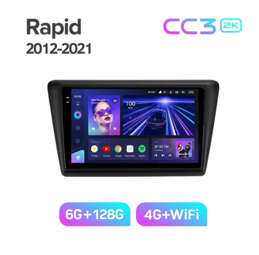 Магнитола TEYES CC3 2K SKODA RAPID 1 2012-2021 г. 6/128ГБ