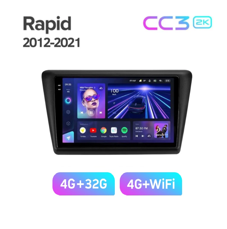 Магнитола TEYES CC3 2K SKODA RAPID 1 2012-2021 г. 4/32ГБ