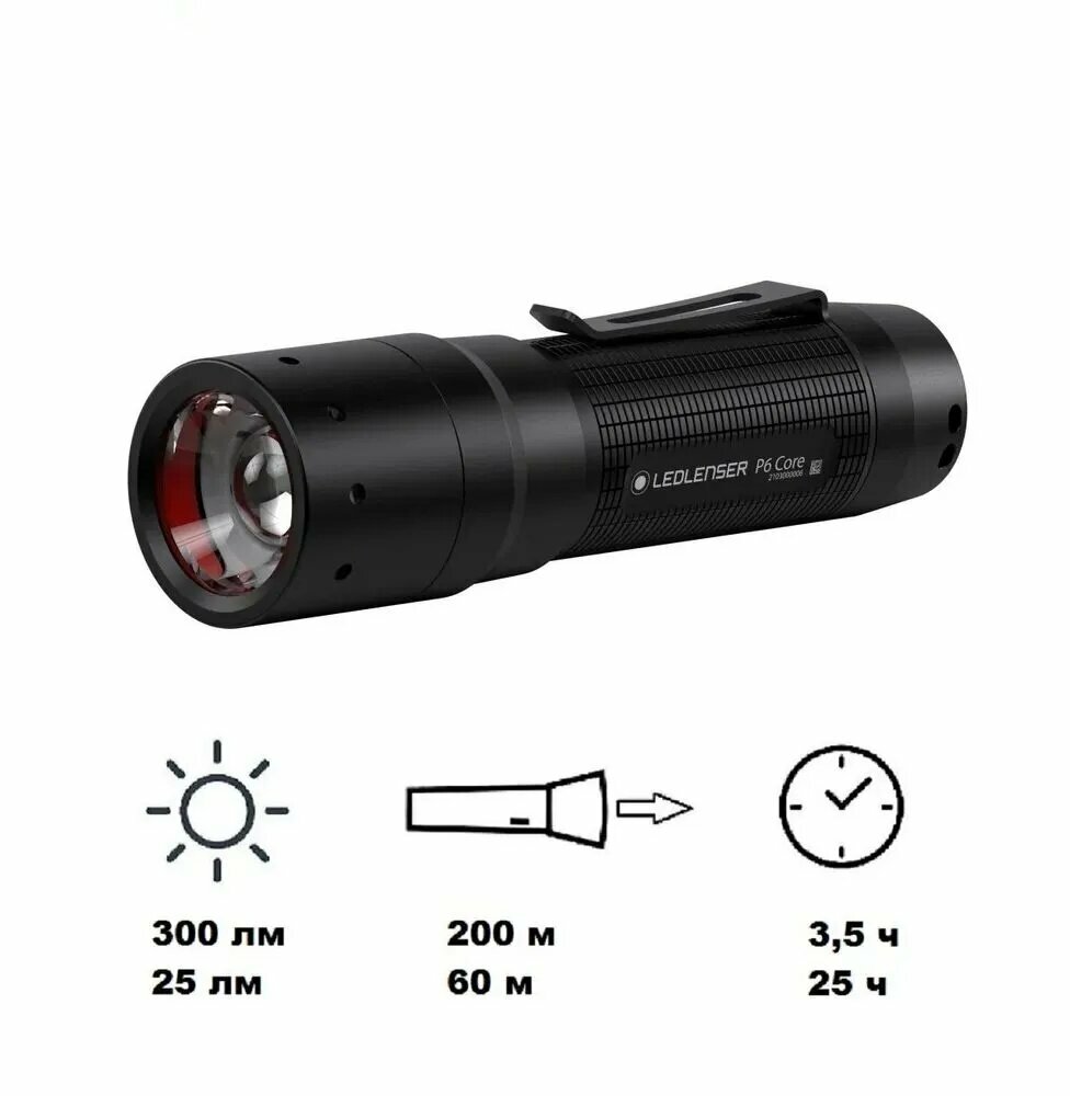 Фонарь ручной Led Lenser P6 CORE, 300 лм, черный, 502600